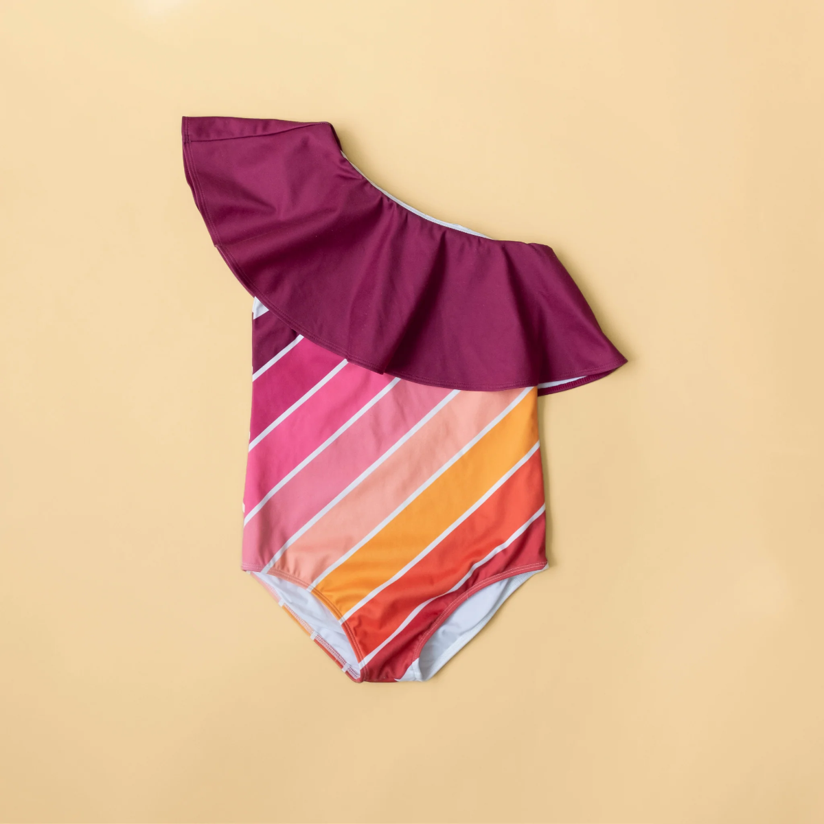 Saint Ida Sunset Beach Rainbow One Shoulder Ruffle Swimsuit – The ...